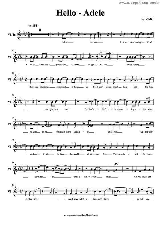 Tudo sobre Violino: Partitura Hello - Adele para violino