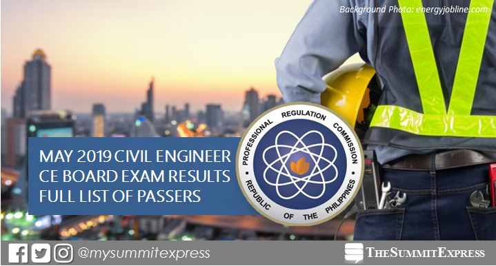 FULL RESULTS: May 2019 Civil Engineer CE board exam list of passers, top 10
