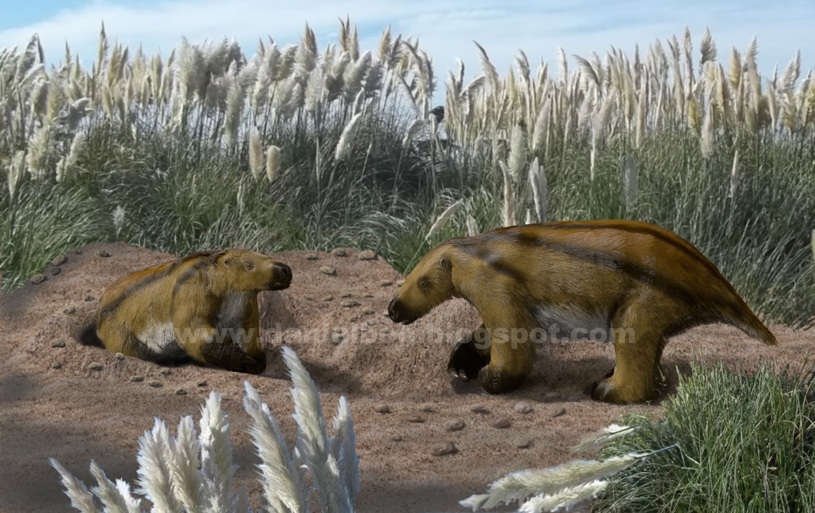 Scelidoterios excavando su madriguera.