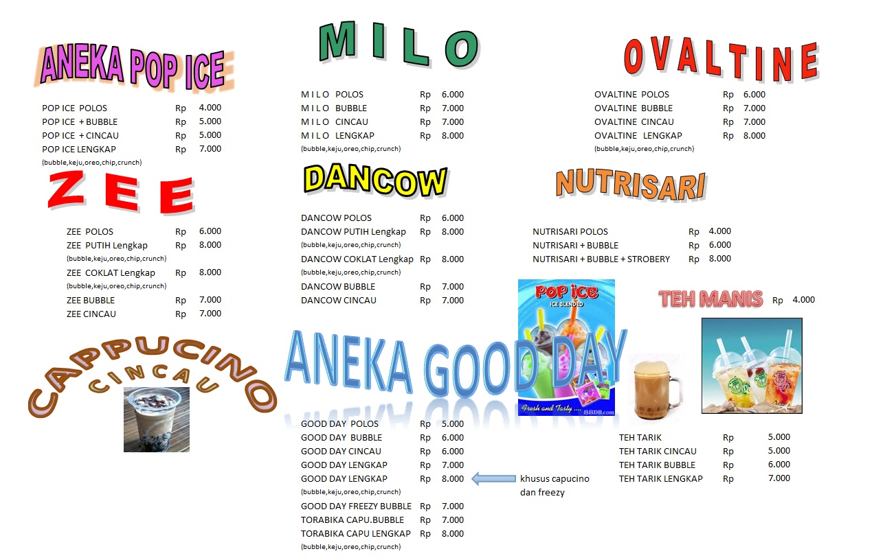 AMY DRINKS ( BUBBLE MA'CIK ): DAFTAR HARGA ANEKA MINUMAN DAN JUS