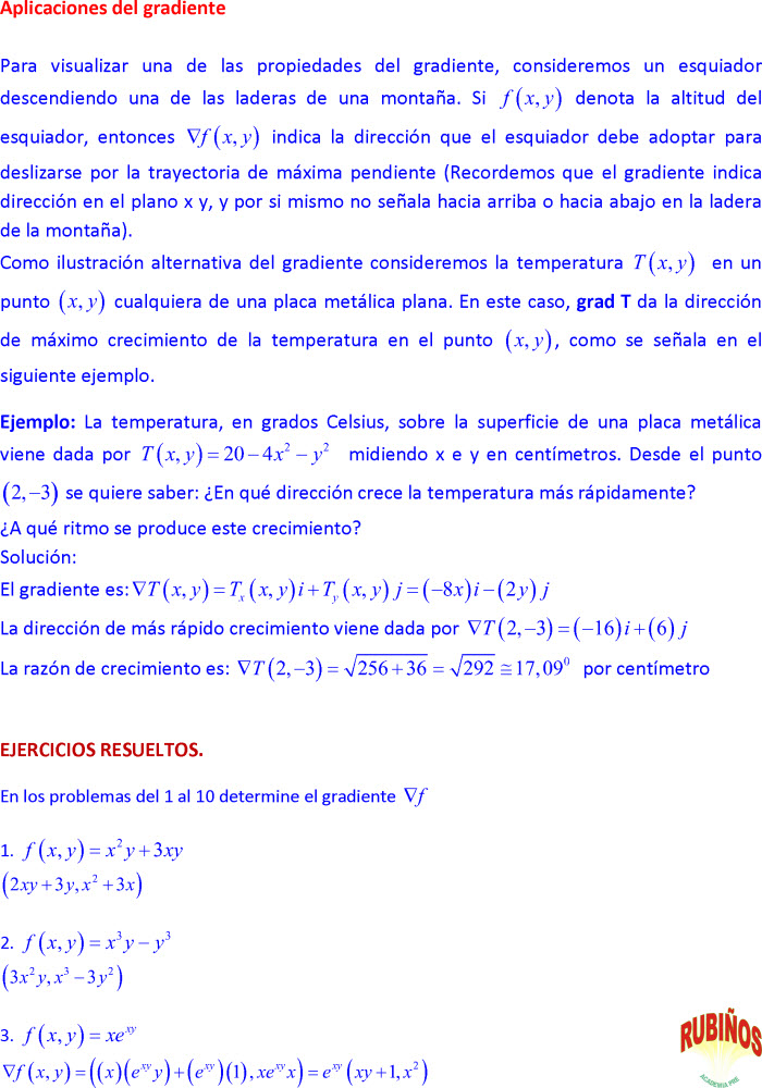 GRADIENTES Y DERIVADAS DIRECCIONALES PDF EJERCICIOS Y EJEMPLOS RESUELTOS