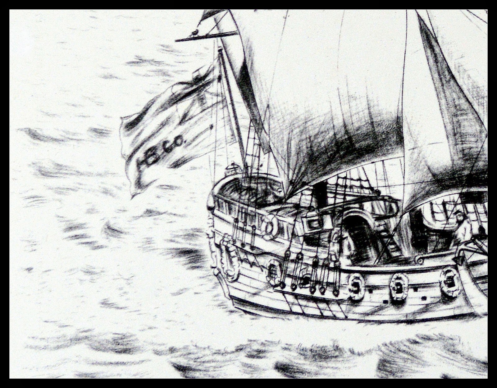 CWO4 W. L. Exum Artwork : Hudson Bay Company "NONSUCH" Ketch, 1650