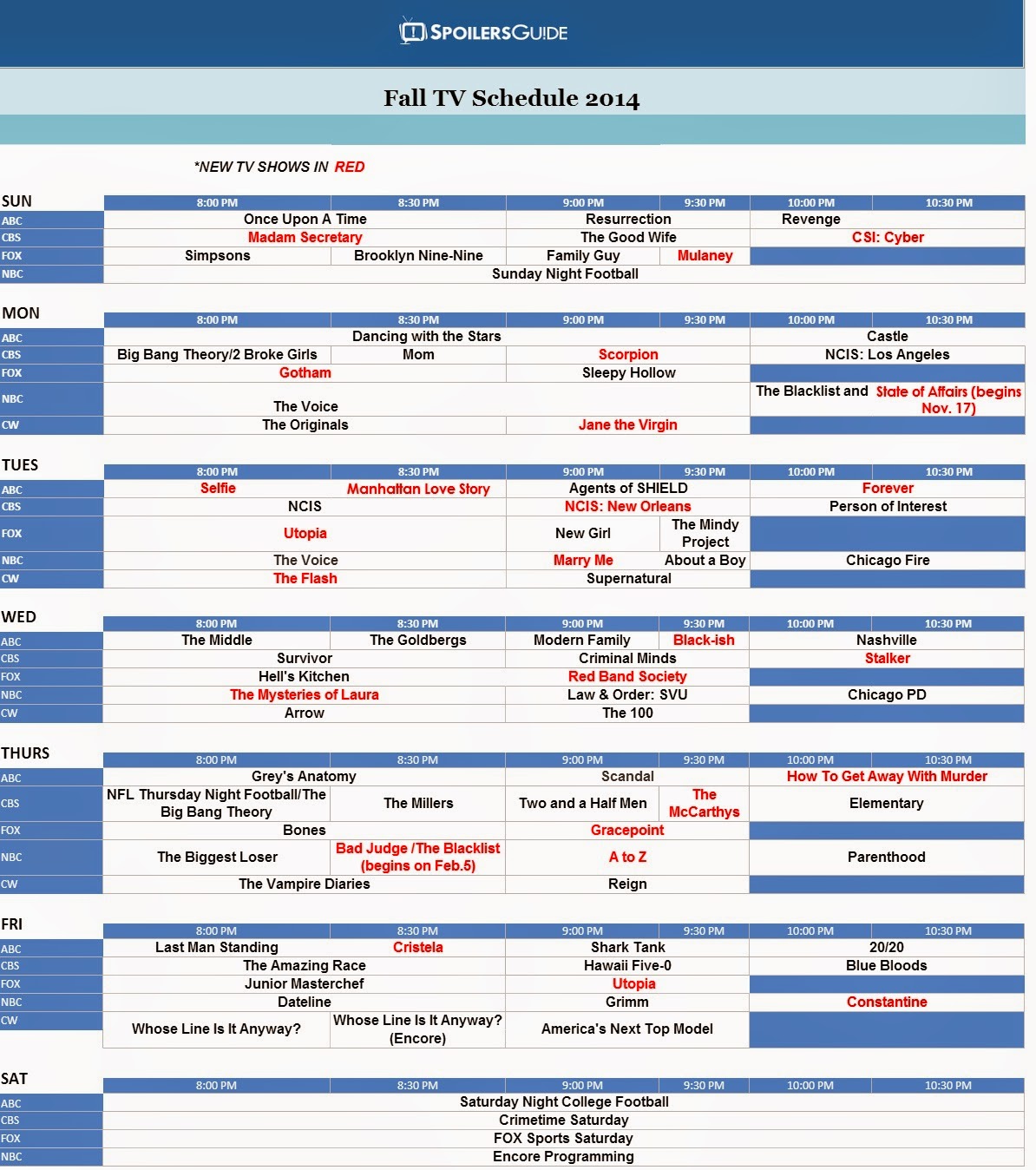 Cool Spoilers TV Guide Schedule in Year 2014 this Fall | cool spoiler ...