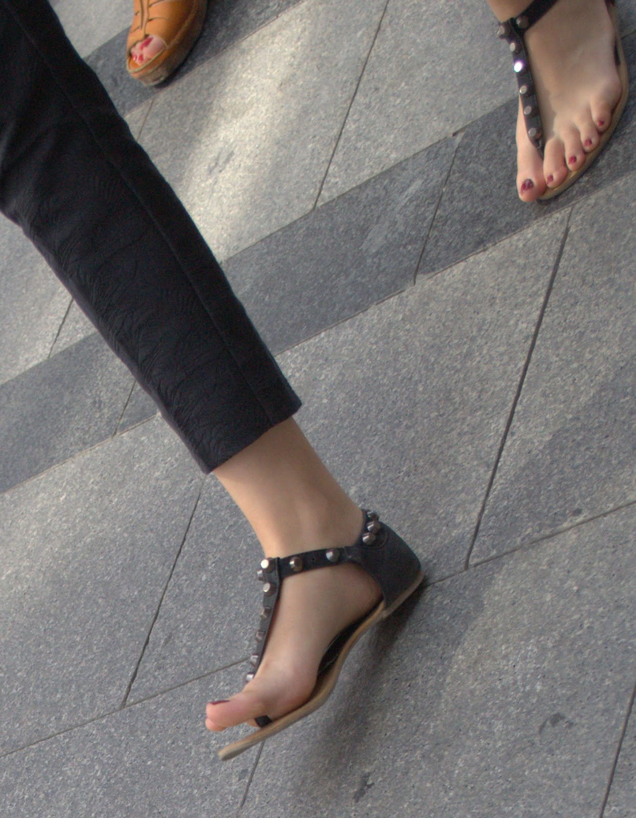 candid turkish girls feet: very pretty black sandal feet of turkish lady