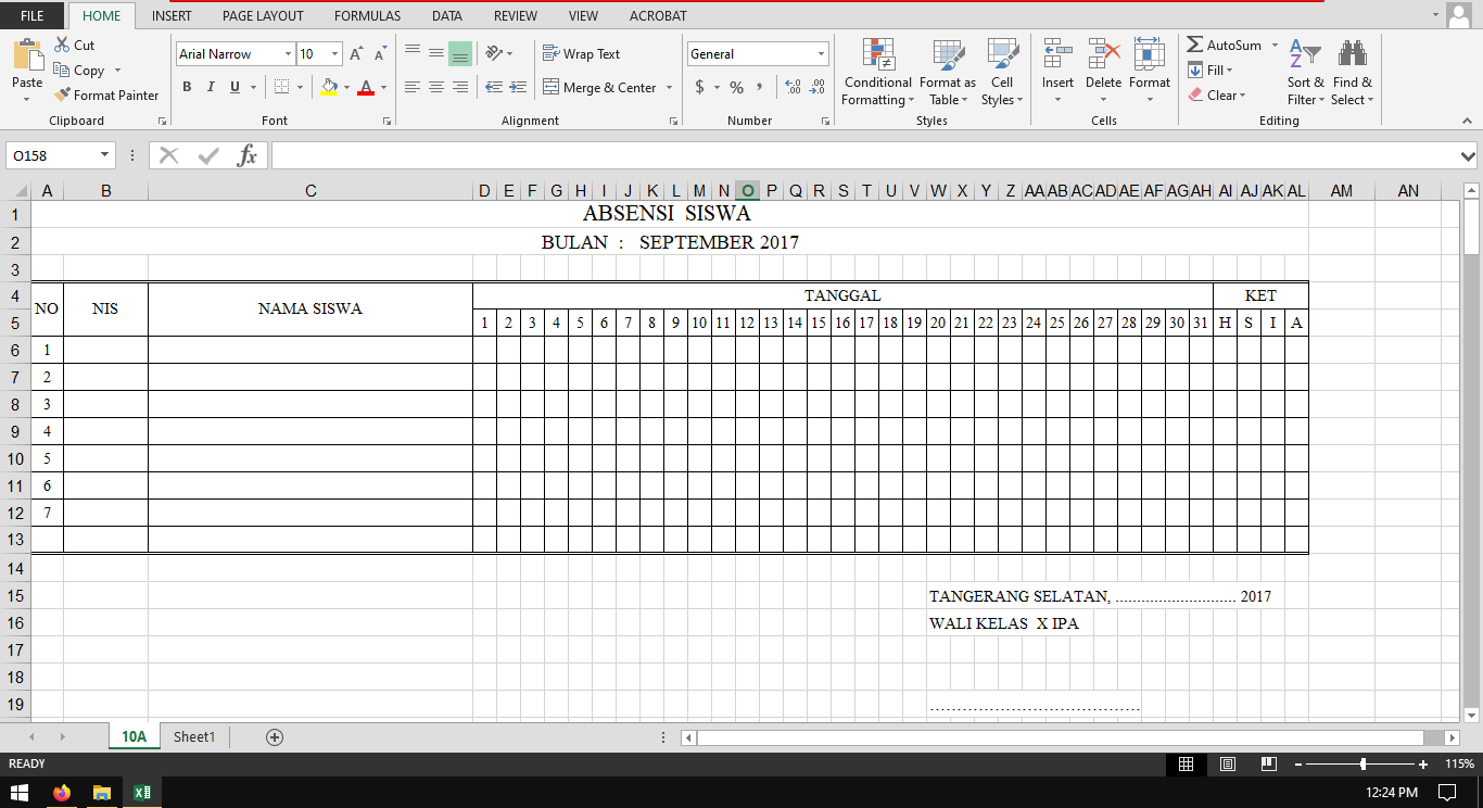 Download Absen Siswa Format Excel 2013 - Nyenang