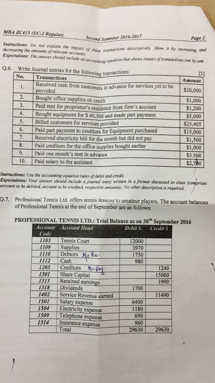 FMA - Midsem Regular - Question paper