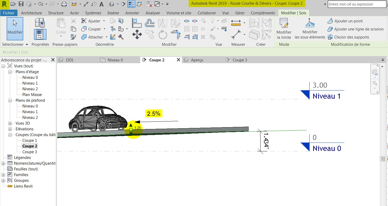 Revit-Mémo: Revit 2019_Route courbe avec dévers et bordures