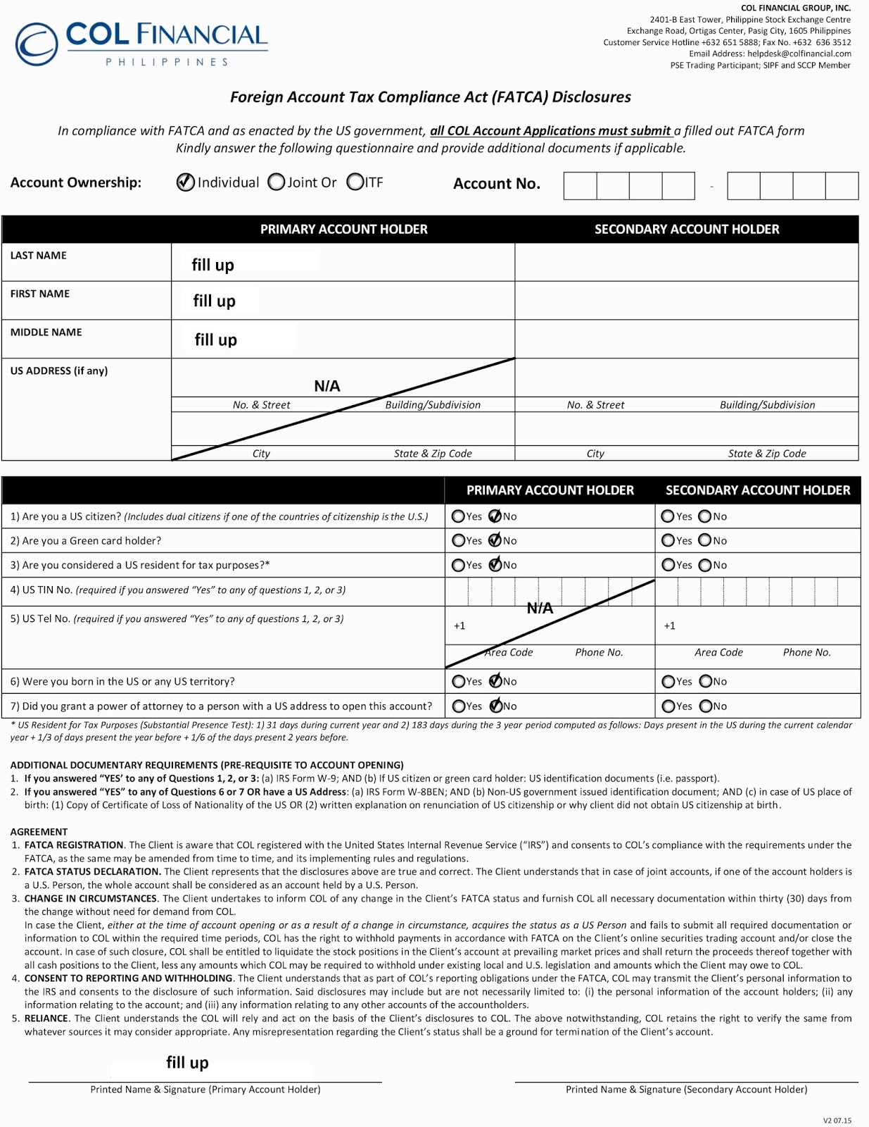 Opening an account in COL Financial