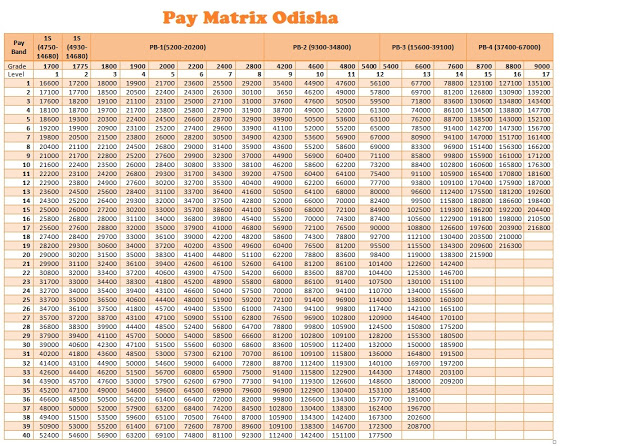 Odisha - Pay Matrix For Govt.Employees - StateGovtStaffsNews
