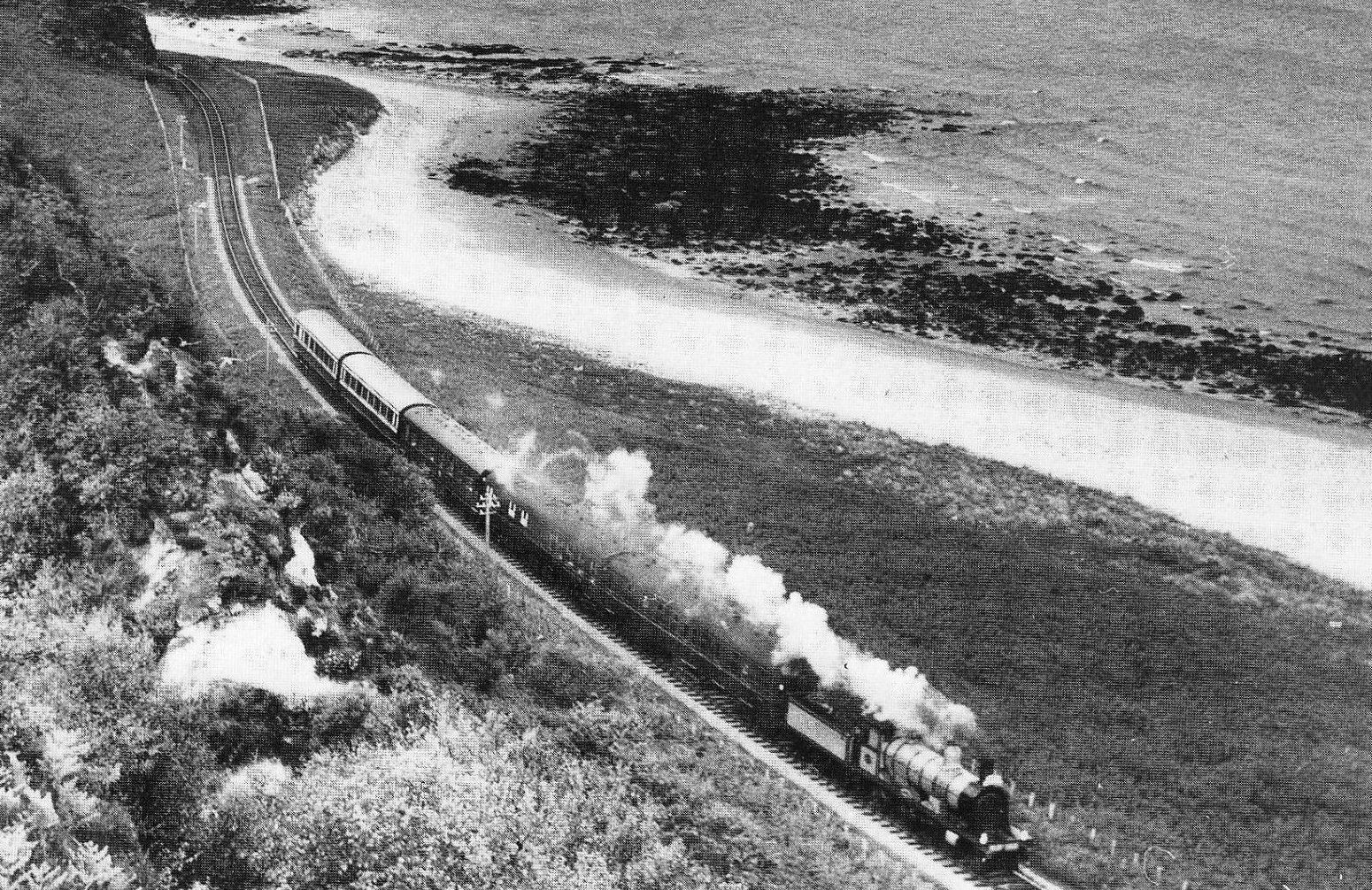 Tour Scotland: Old Photograph Steam Locomotive By Loch Carron Scotland