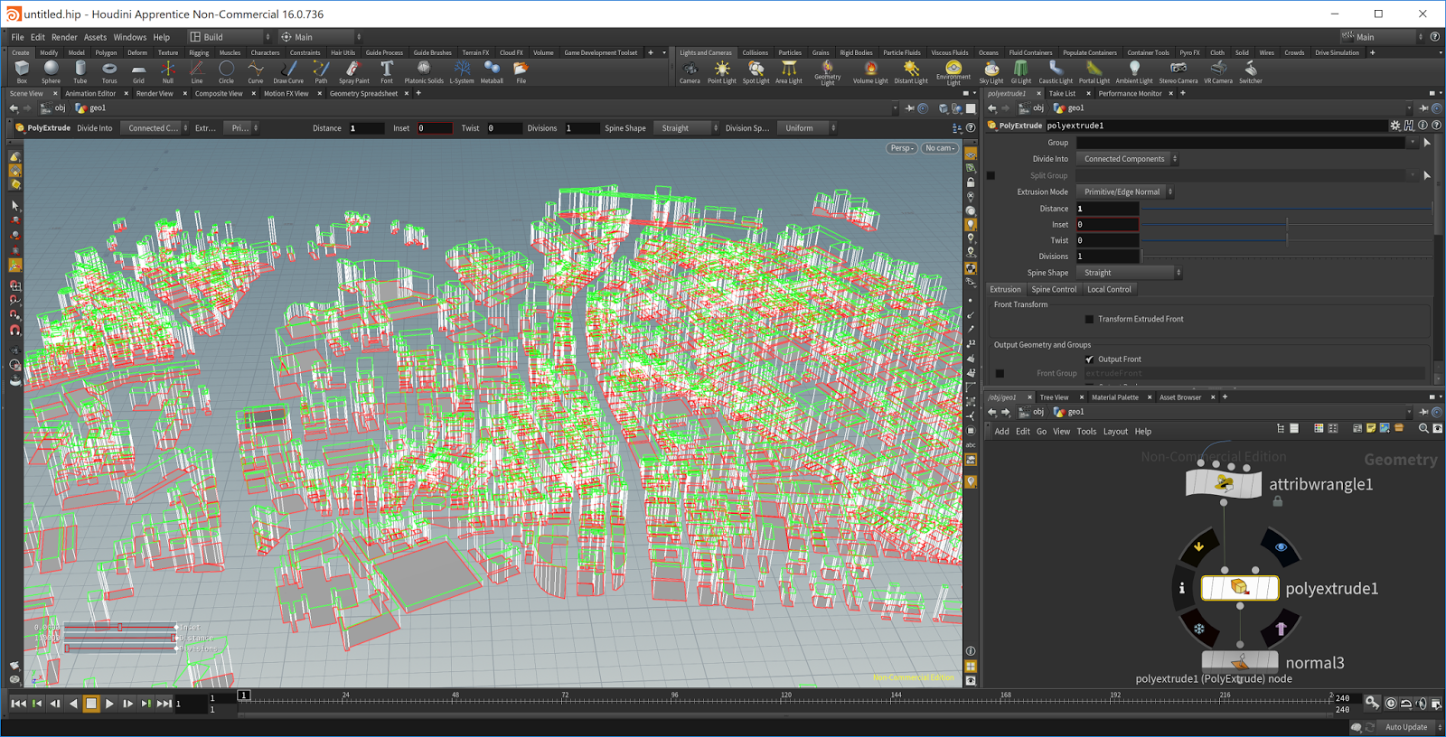 Houdini で2D 平面の地図から3D ポリゴンの街を生成する