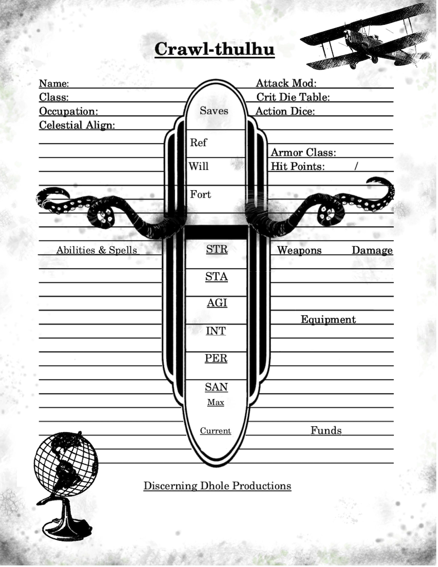DCC Trove of Treasures: Crawl-thulhu Form-fillable Character Sheet