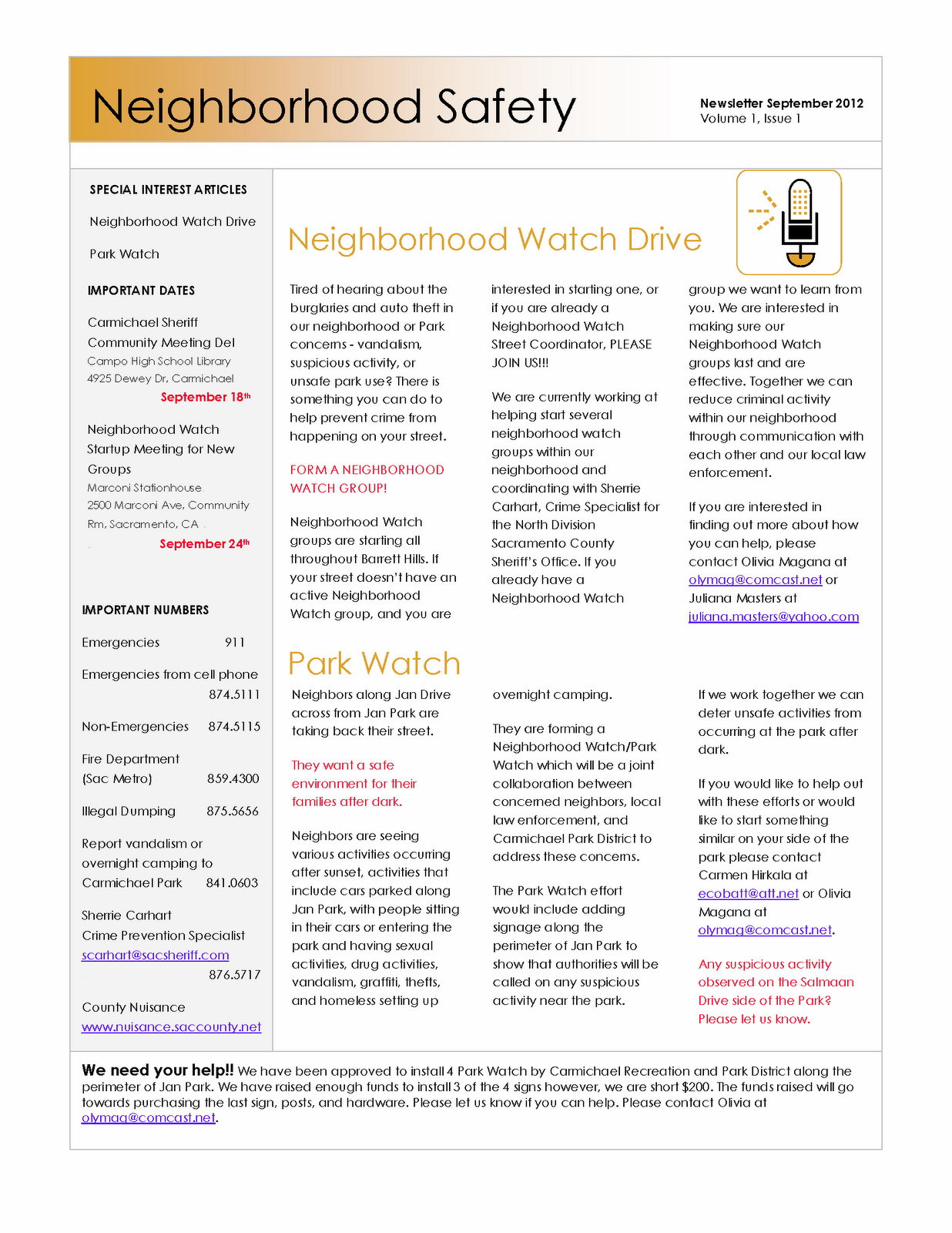 Lincoln/Barrett Neighborhood and Park Watch: October 2012