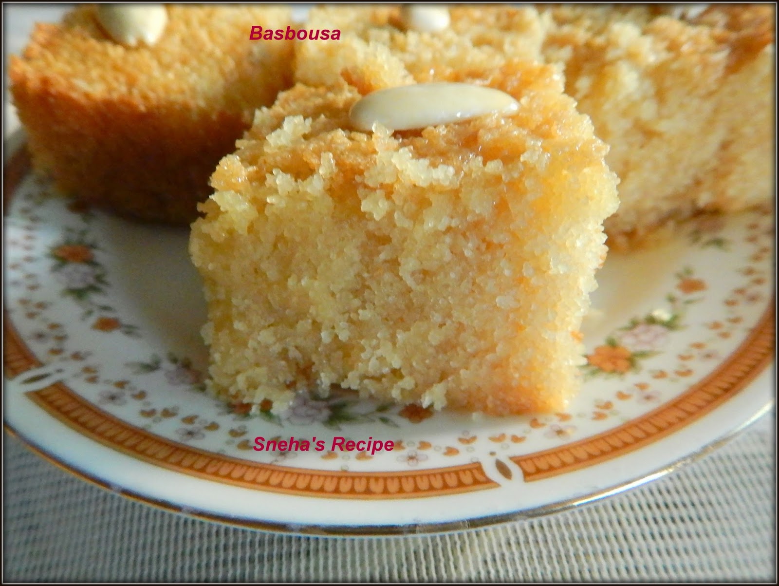 BASBOUSA - EGYPTIAN SEMOLINA CAKE #FOODIEEXTRAVAGANZA - Sneha's Recipe