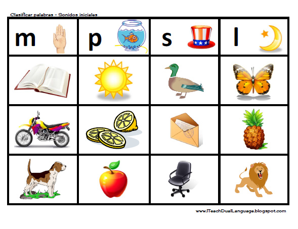 I Teach Dual Language: Initial Sounds Picture Sorts