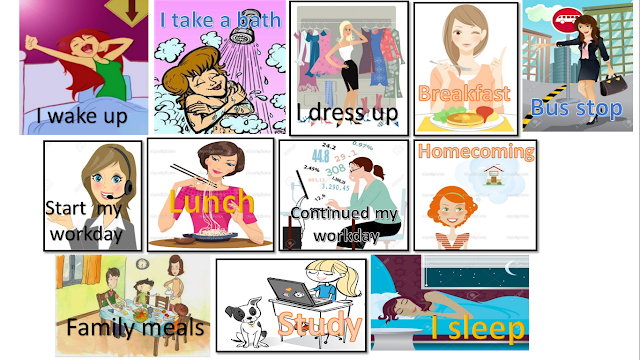 COLLAGE DE IMAGENES INGLES: MY DAILY ROUTINE