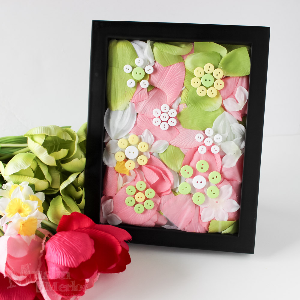 Spring Craft - Petal Filled Shadow Box - Muslin and Merlot