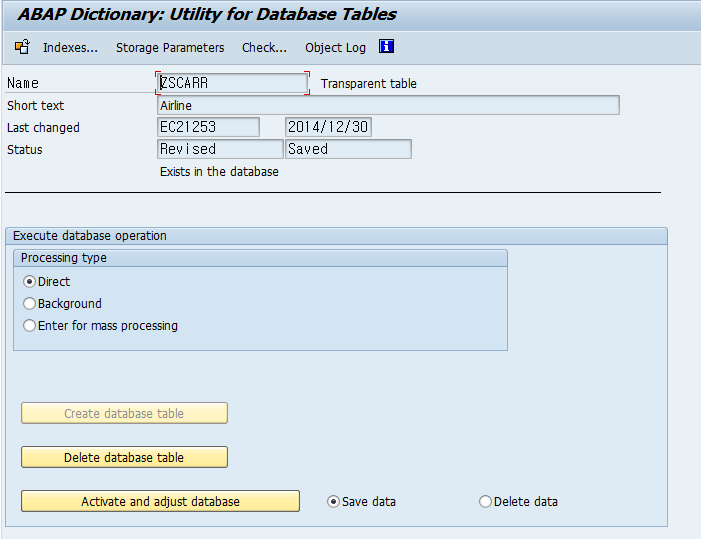 ABAP Tip Note: ABAP Tip - SE14:Database Utility