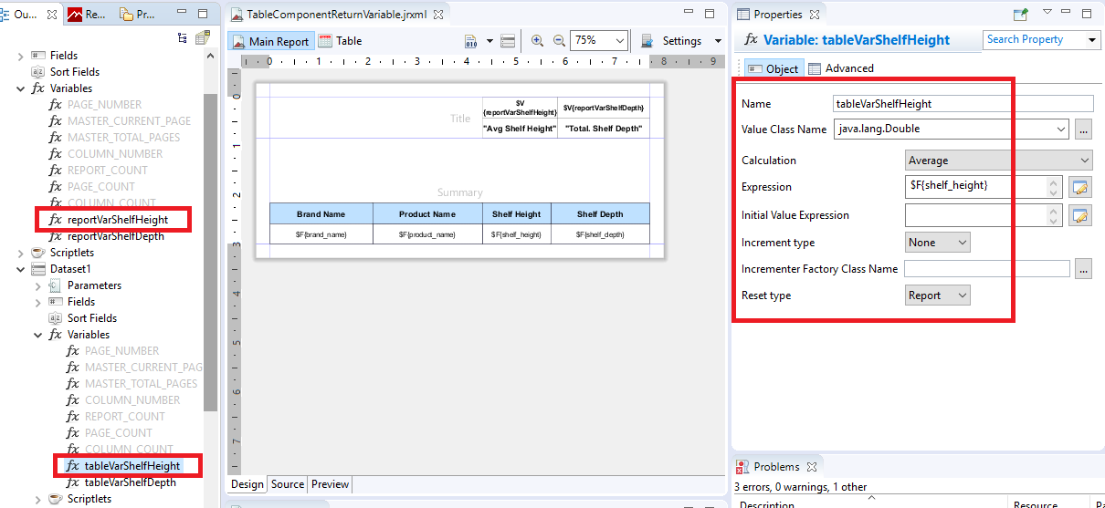 Tip Return Variable S From Table Component Dataset To Display On Title Band Of Report In