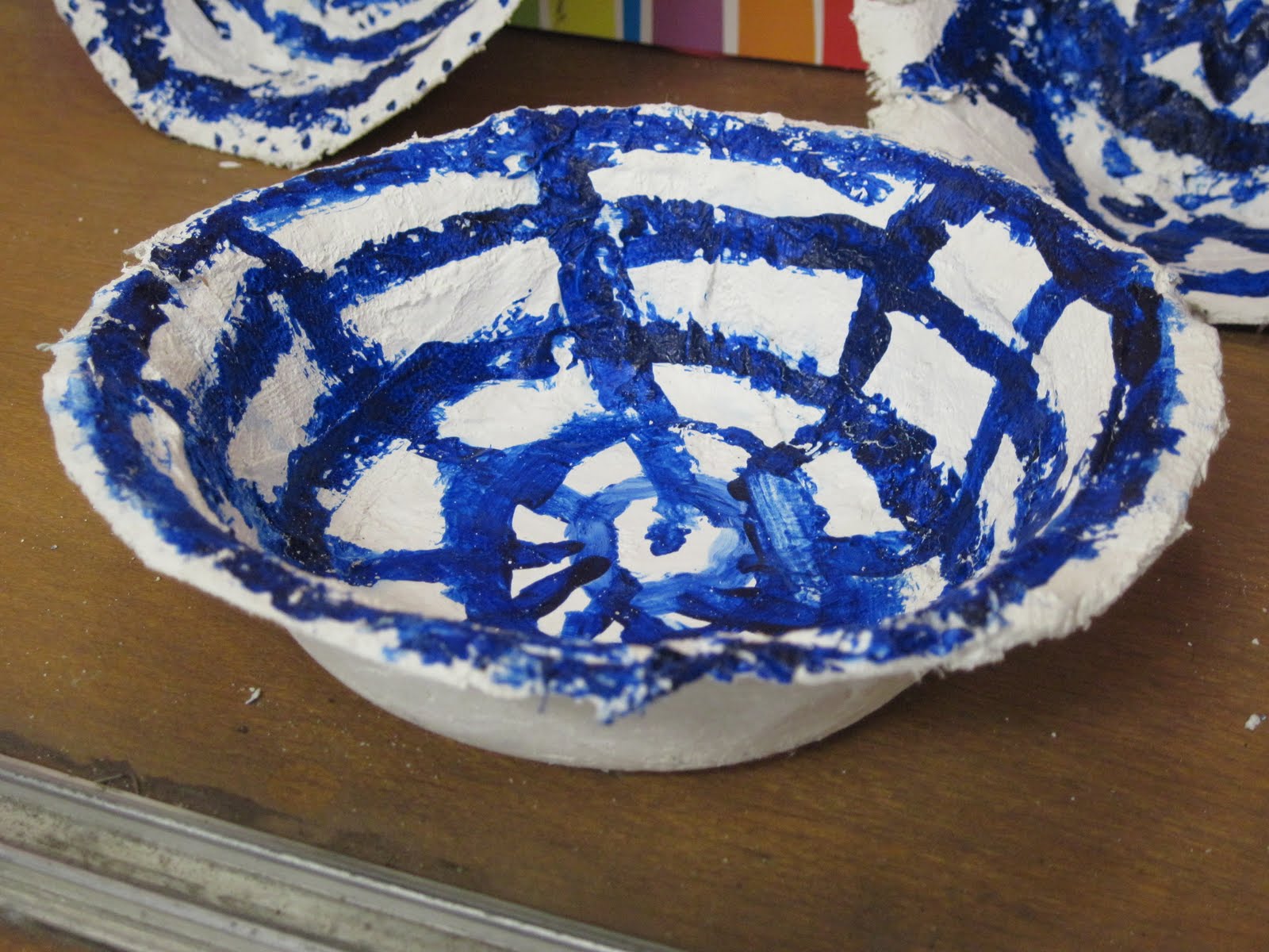 Lines, Dots, and Doodles: Blue and White Plaster Bowls, 4th Grade