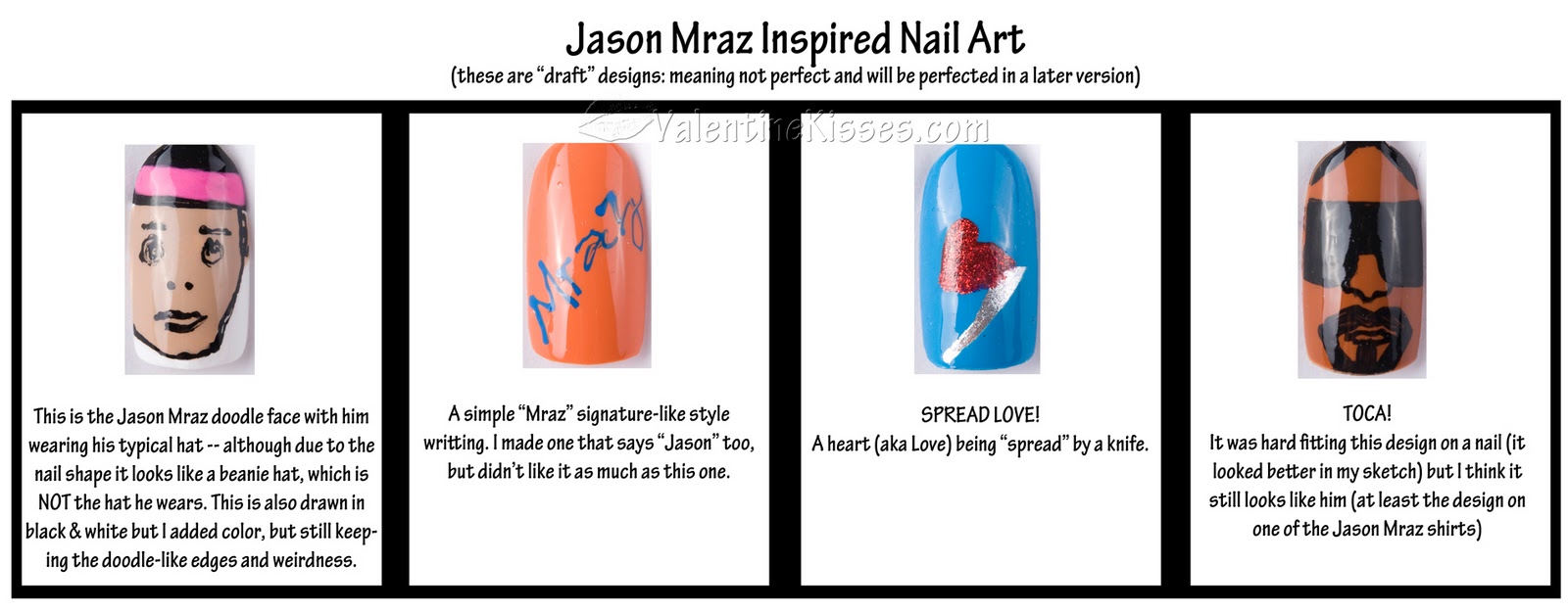 Valentine Kisses: Jason Mraz inspired nail art (16 designs)... going to ...