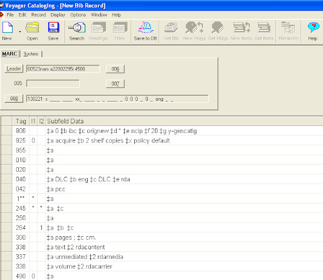 RDA Bibliographic Template for Monographs in Voyager ILS