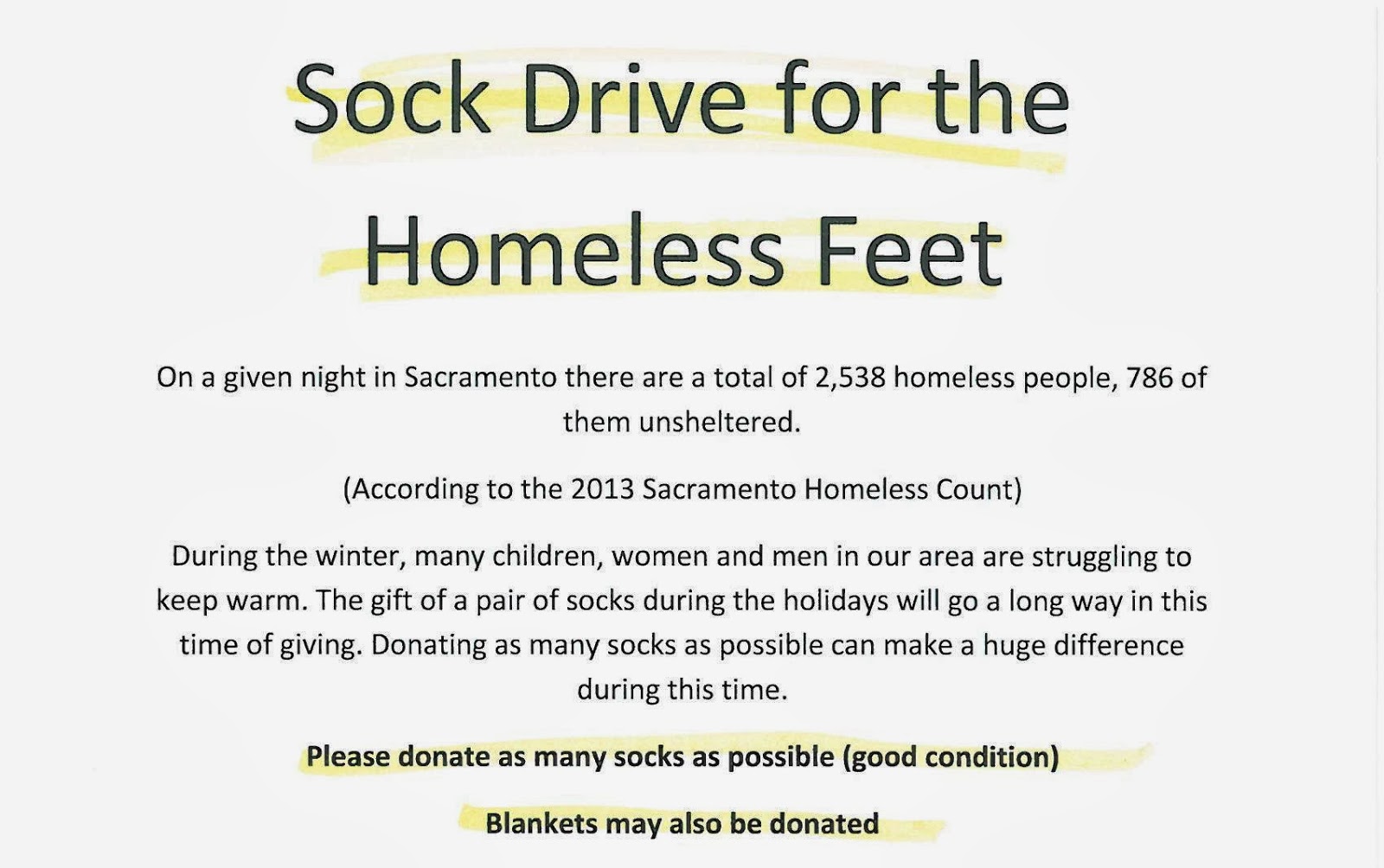 My West Sacramento Photo of the Day: Sock Drive for the Homeless Feet