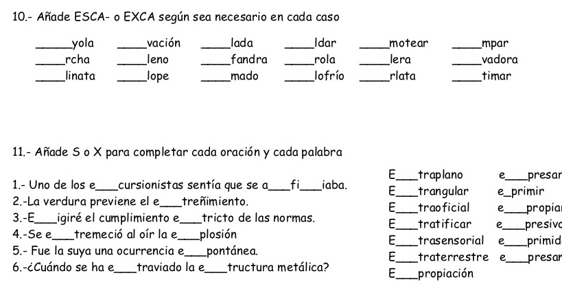Quinto de la Campiña: TAREAS DE PALABRAS CON S Y X