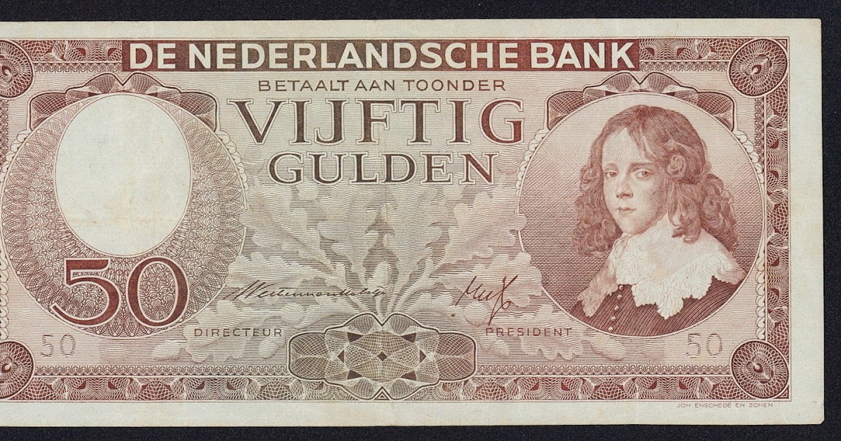 Netherlands 50 Gulden Banknote 1945 Prince William II of Orange-Nassau ...