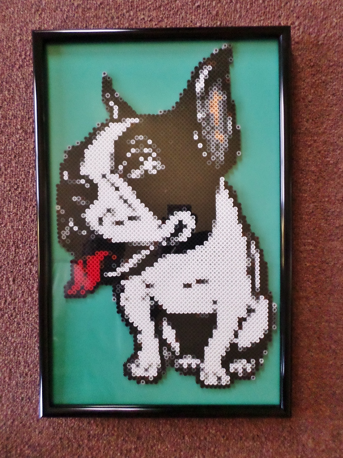 Long Black Fingers : Framed French Bulldog Perler Bead