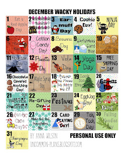 Uncommon Plans: FREE Printable: December Wacky Holidays