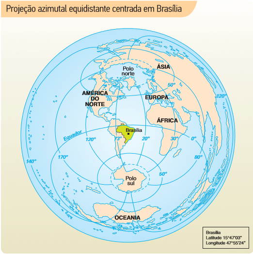 Projeção azimutal equidistante - Mapa - Projeto Geografando