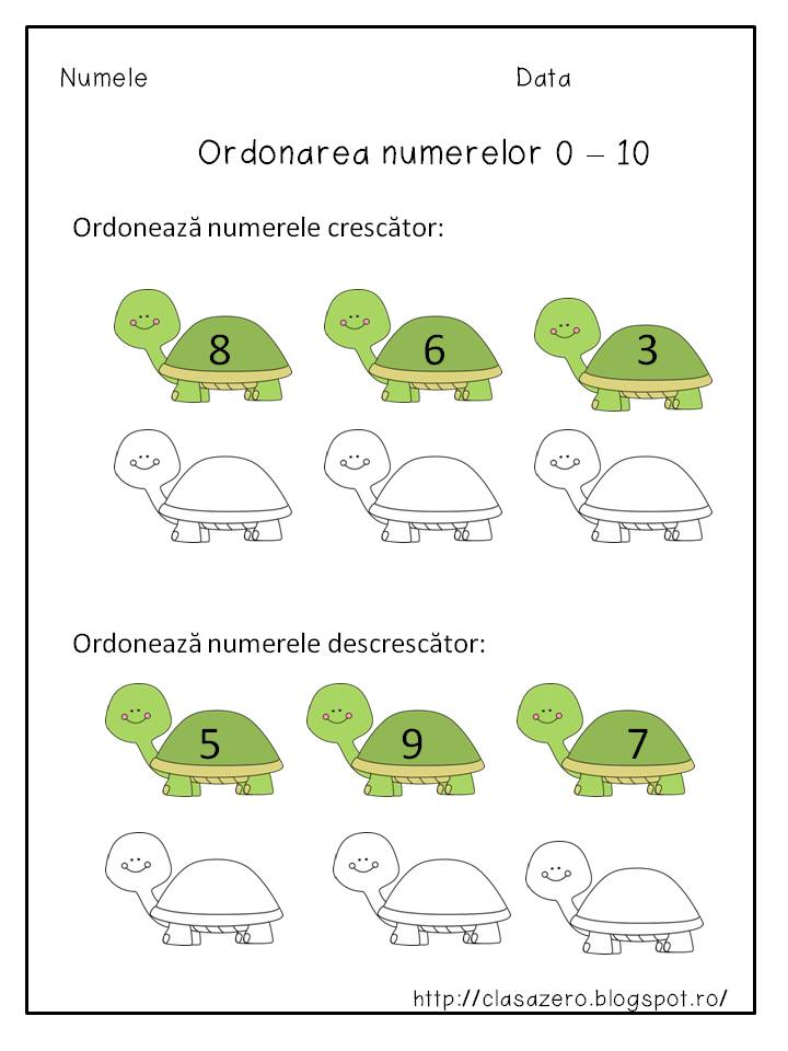 Clasa pregatitoare: Ordonarea numerelor 0 - 10