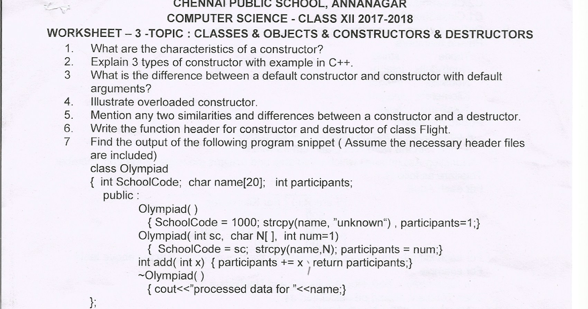 12ECPS: Classes and Objects - Constructors and Destructors - Function ...