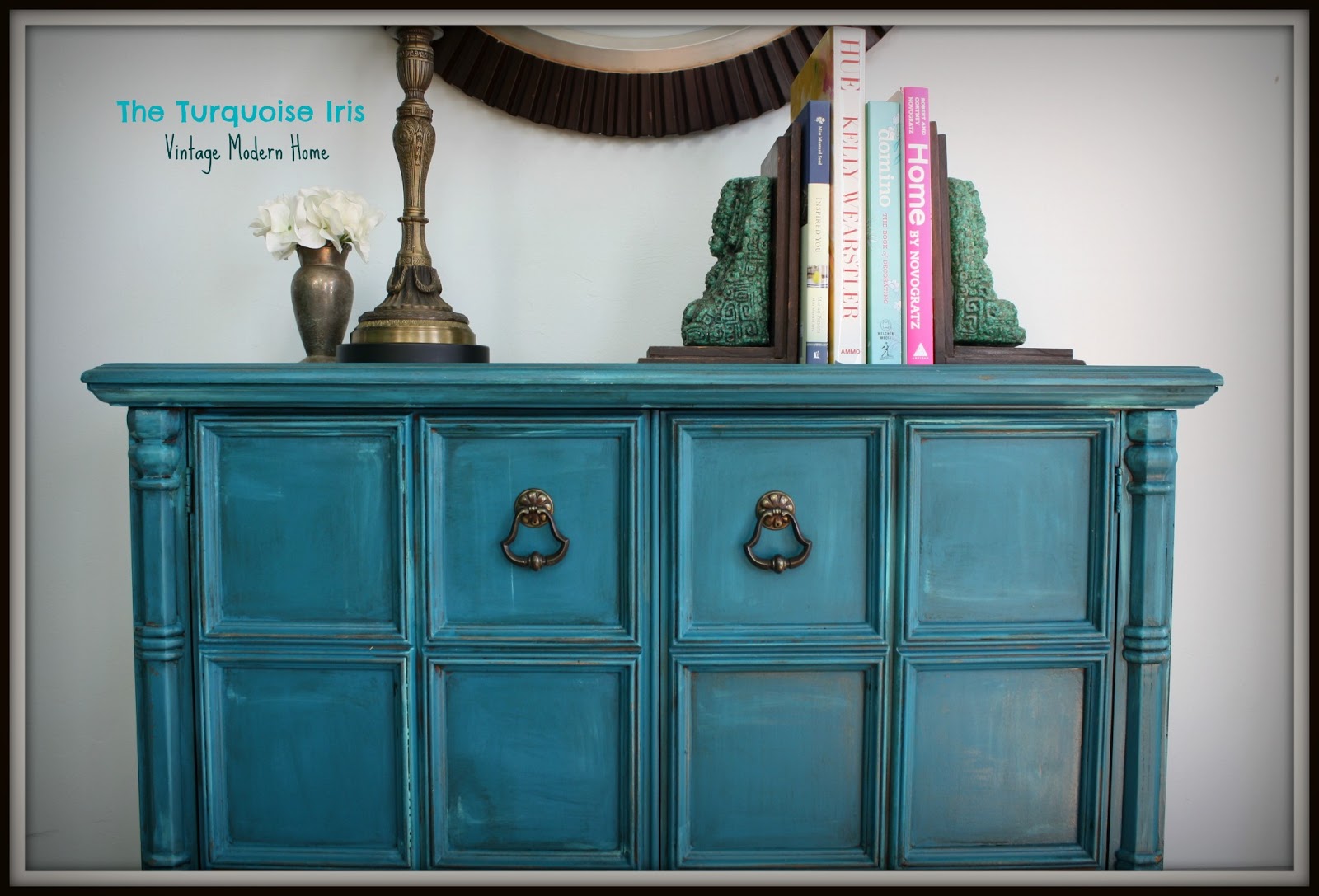 The Turquoise Iris ~ Furniture & Art: Teal Vintage Foyer Table