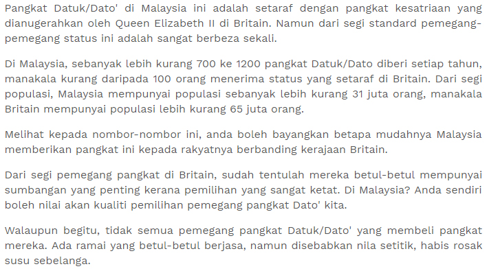 Fakta Menarik Mengenai Pangkat Dato/Datuk Yang Mungkin Anda Tak Pernah Tahu Fakta Menarik Mengenai Pangkat Dato/Datuk Yang Mungkin Anda Tak Pernah Tahu