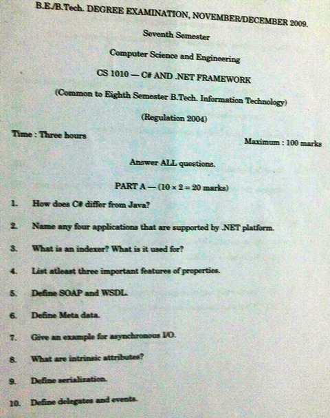 KNOWLEDGE IS POWER: CS1010 – C# AND .NET FRAMEWORK previous year ...