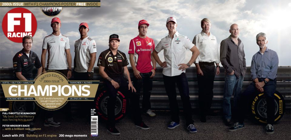 A capa da F1 Racing - nove campeões mundiais de F1