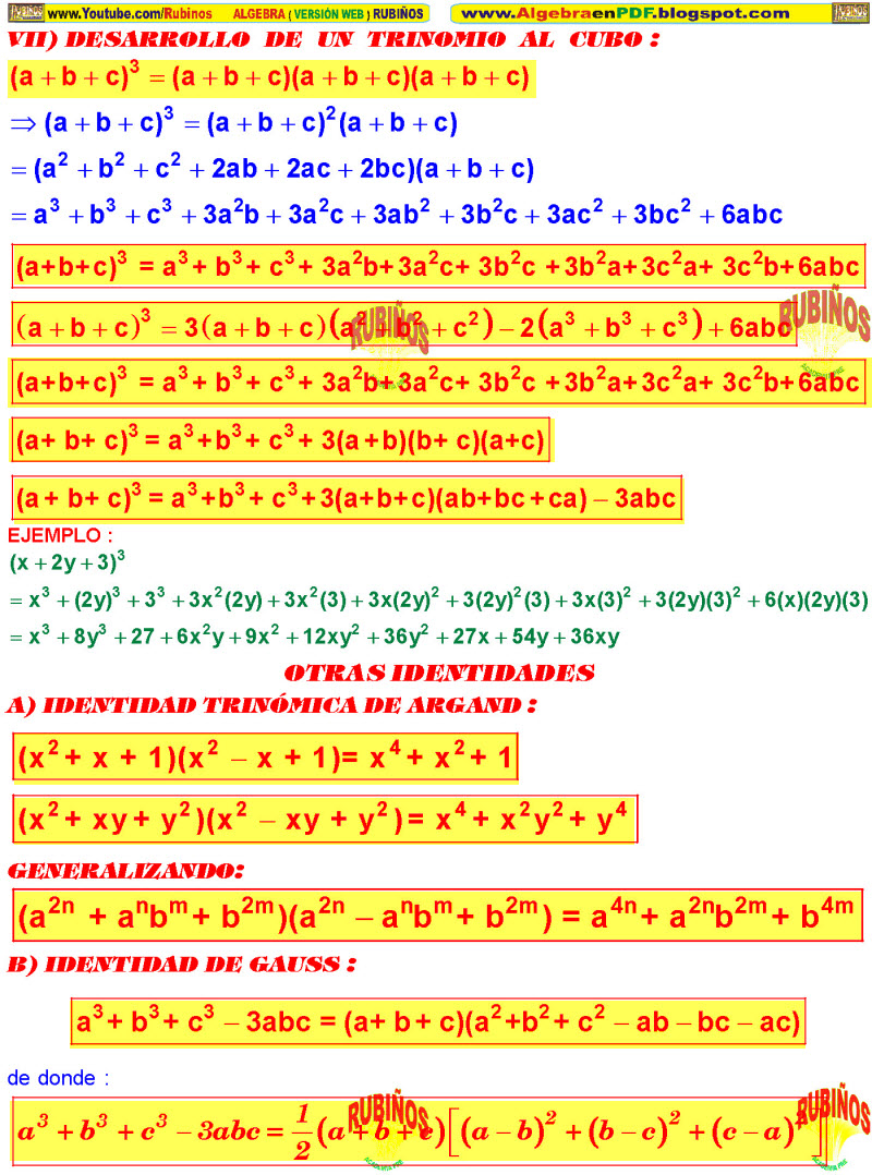 PRODUCTOS NOTABLES FÓRMULAS Y EJEMPLOS PDF