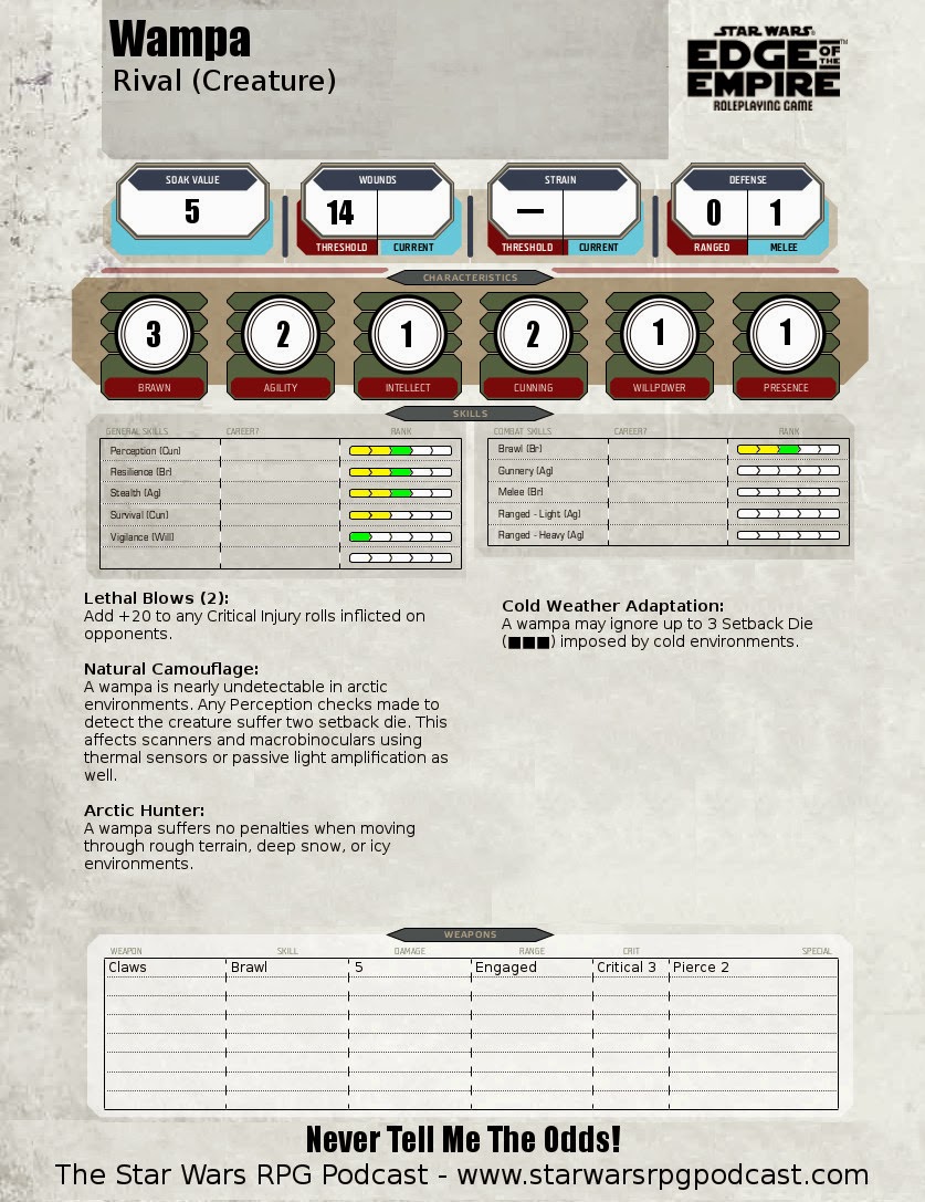 Never Tell Me The Odds: Wampa - Game Stat Block