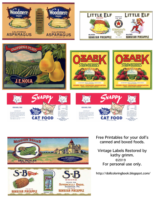 30 Vintage Labels for Crafting Doll Foods | The Doll Coloring Book
