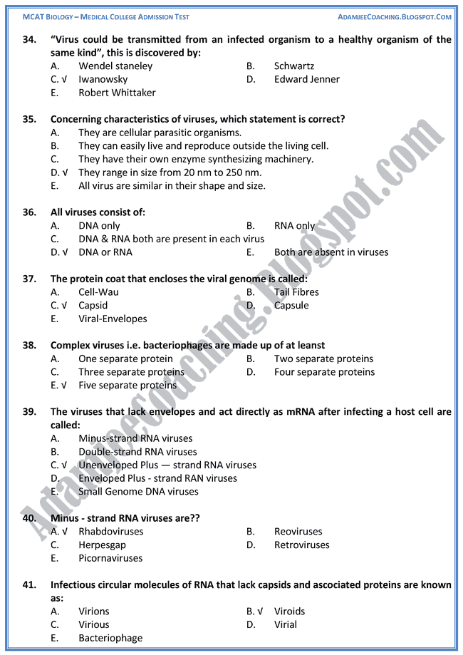 Adamjee Coaching: MCAT Biology - [Variety of Life] Mcqs for Medical ...