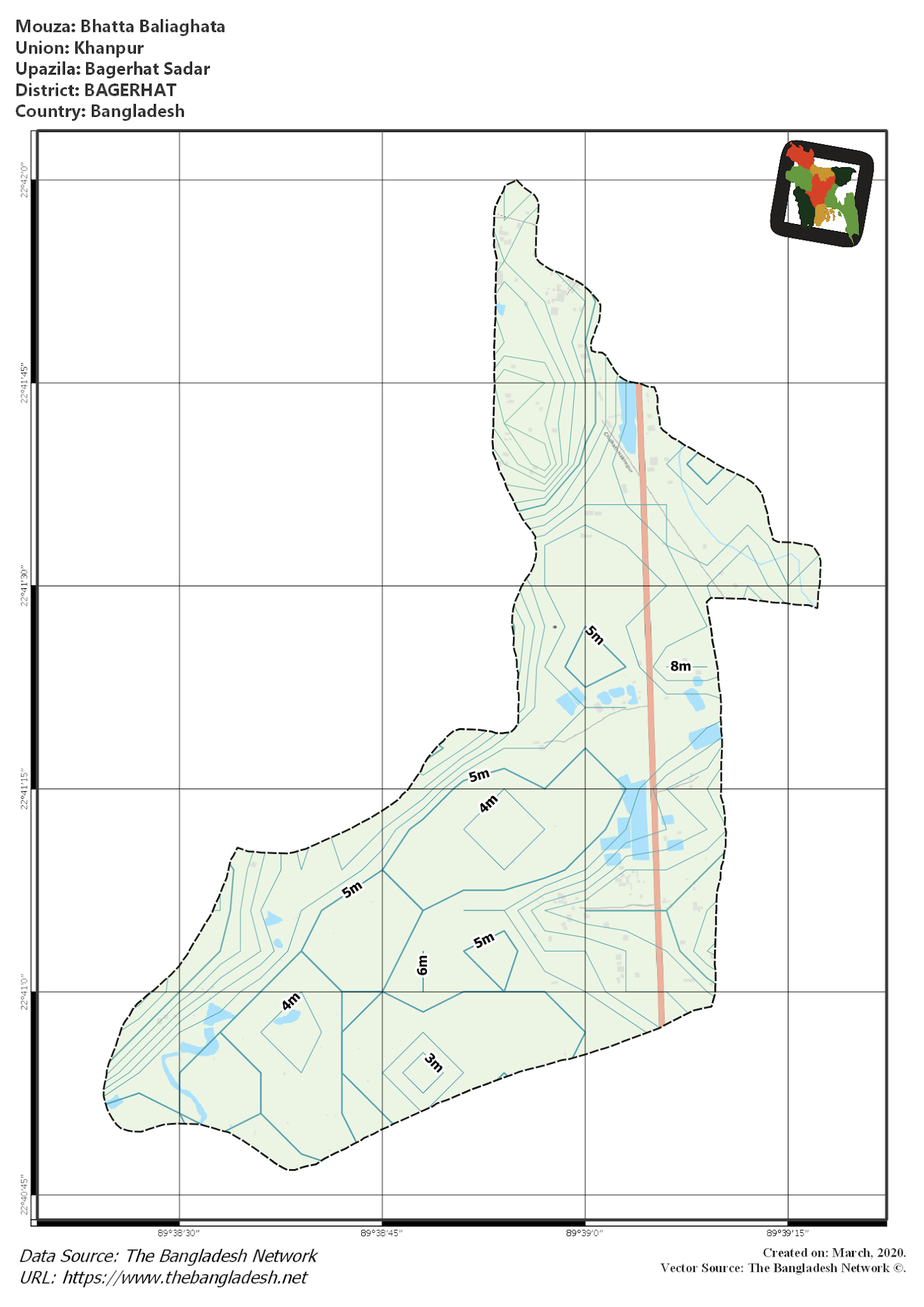 Map of Bhatta Baliaghata Mouza, Bagerhat Sadar, Bagerhat