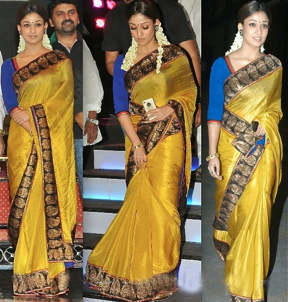 Bollywood Actress Saree Collections: Nayanthara in Yellow Traditional Saree