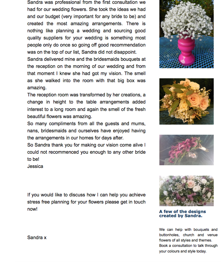 Sandra's Flower Studio Newsletters - WEDDING FLOWERS