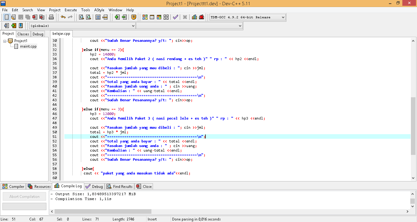 Coding Sederhana C++ ,Membuat Program Pesan Makanan - Yuk Ngoding Yuk