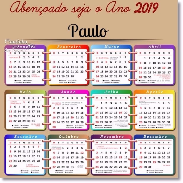 Cantinho dos Nomes: Calendário 2019 - Personalizados - Nomes com as ...