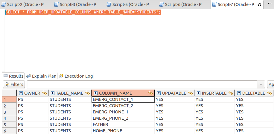 Oracle Get Updatable Columns Of A Table