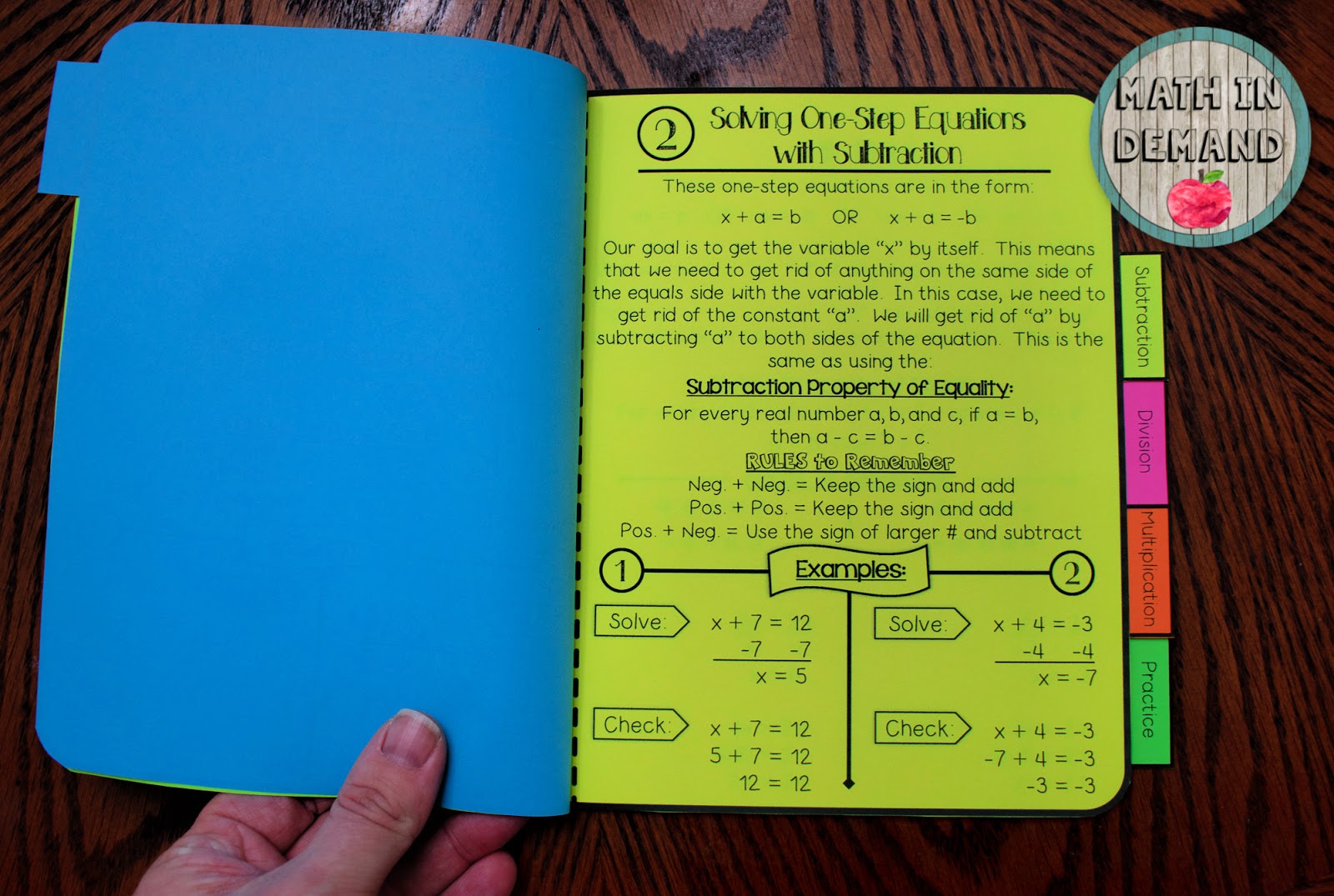 Math in Demand: One-Step Equations Booklet (Solving One-Step Equations)