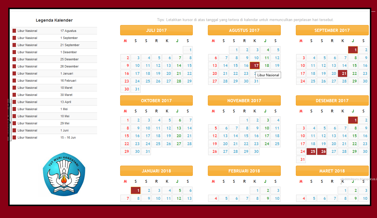 Kalender Pendidikan Tahun Ajaran 2017 | Akademik Guru